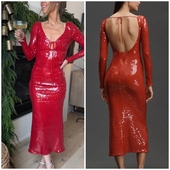 Bardot | Dresses | Bardot Verona Red Sequin Midi Dress Long Sleeve Size ...